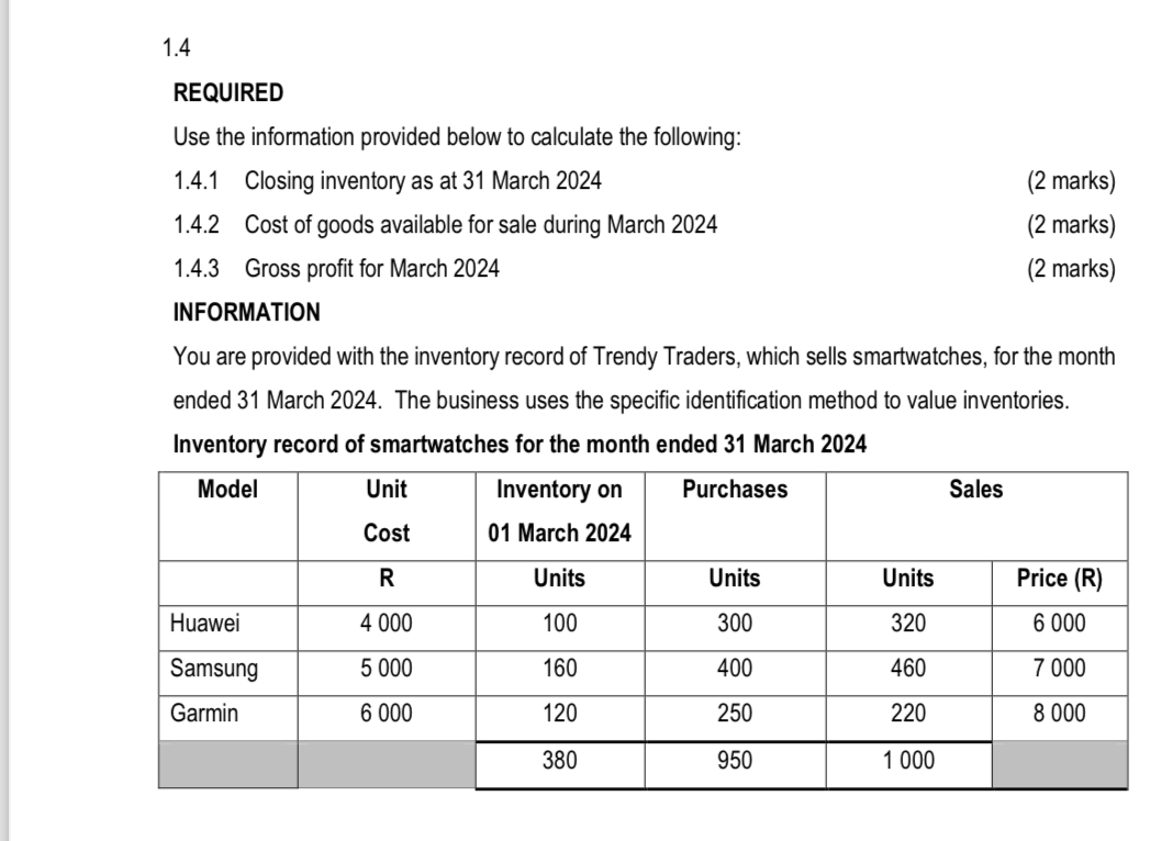 Solved 1.4REQUIREDUse the information provided below to | Chegg.com