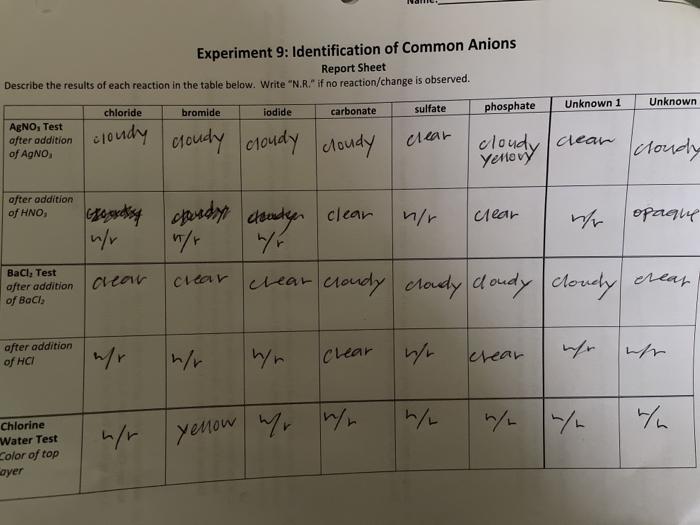 Solved Experiment 9: Identification of Common Anions Report | Chegg.com