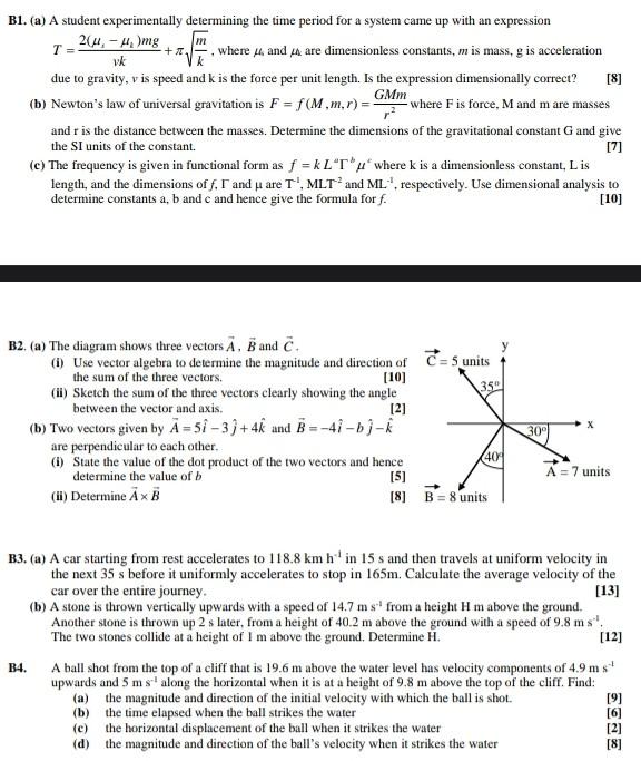 Solved B1. (a) A student experimentally determining the time | Chegg.com