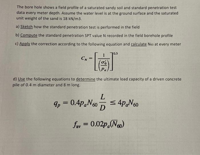 Solved The bore hole shows a field profile of a saturated | Chegg.com