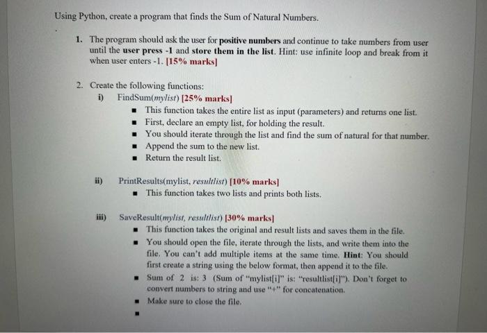 Solved sing Python, create a program that finds the Sum of | Chegg.com