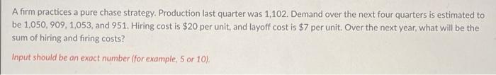 Solved A firm practices a pure chase strategy. Production | Chegg.com