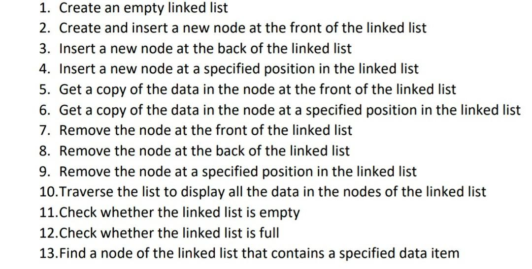 Solved 1 Create An Empty Linked List 2 Create And Insert A