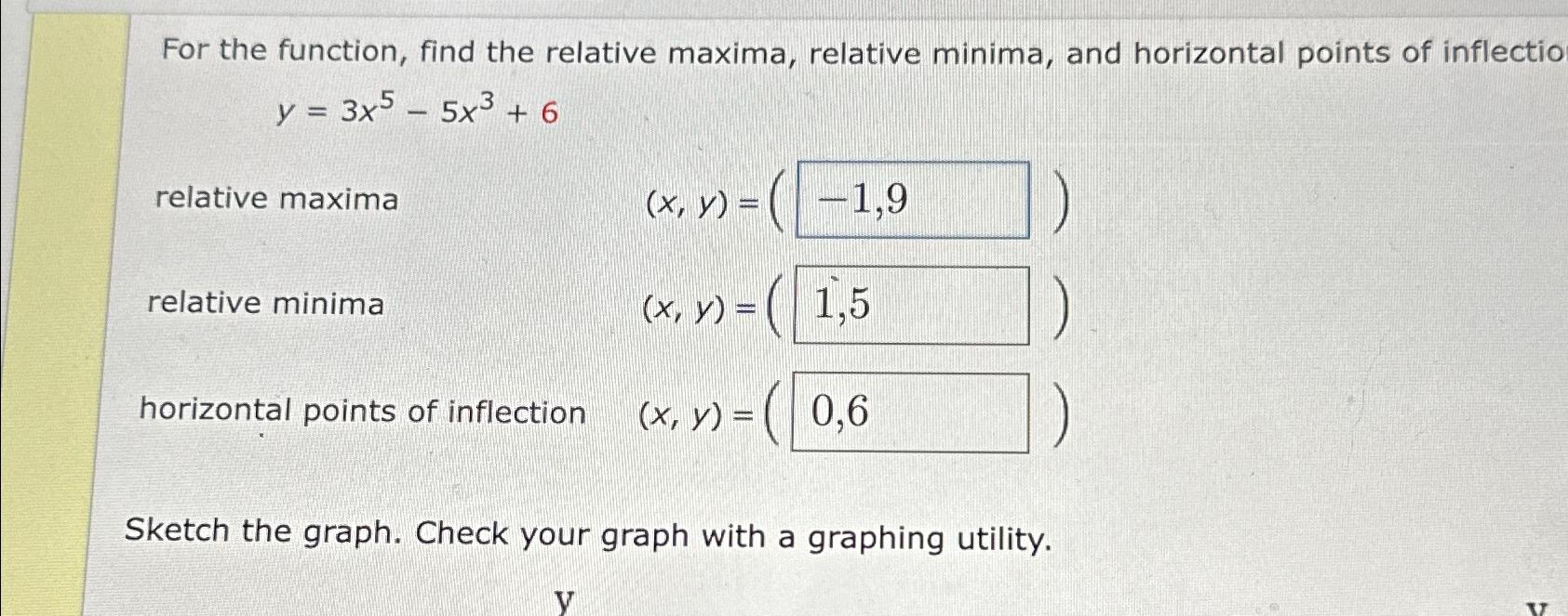 Solved For the function, find the relative maxima, relative | Chegg.com