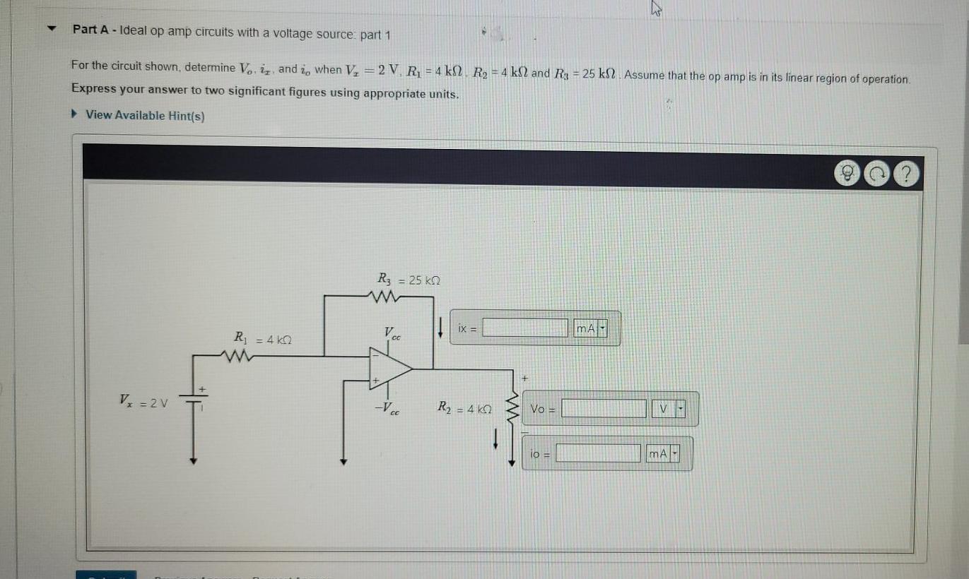 Solved Part A - Ideal op amp circuits with a voltage source: | Chegg.com