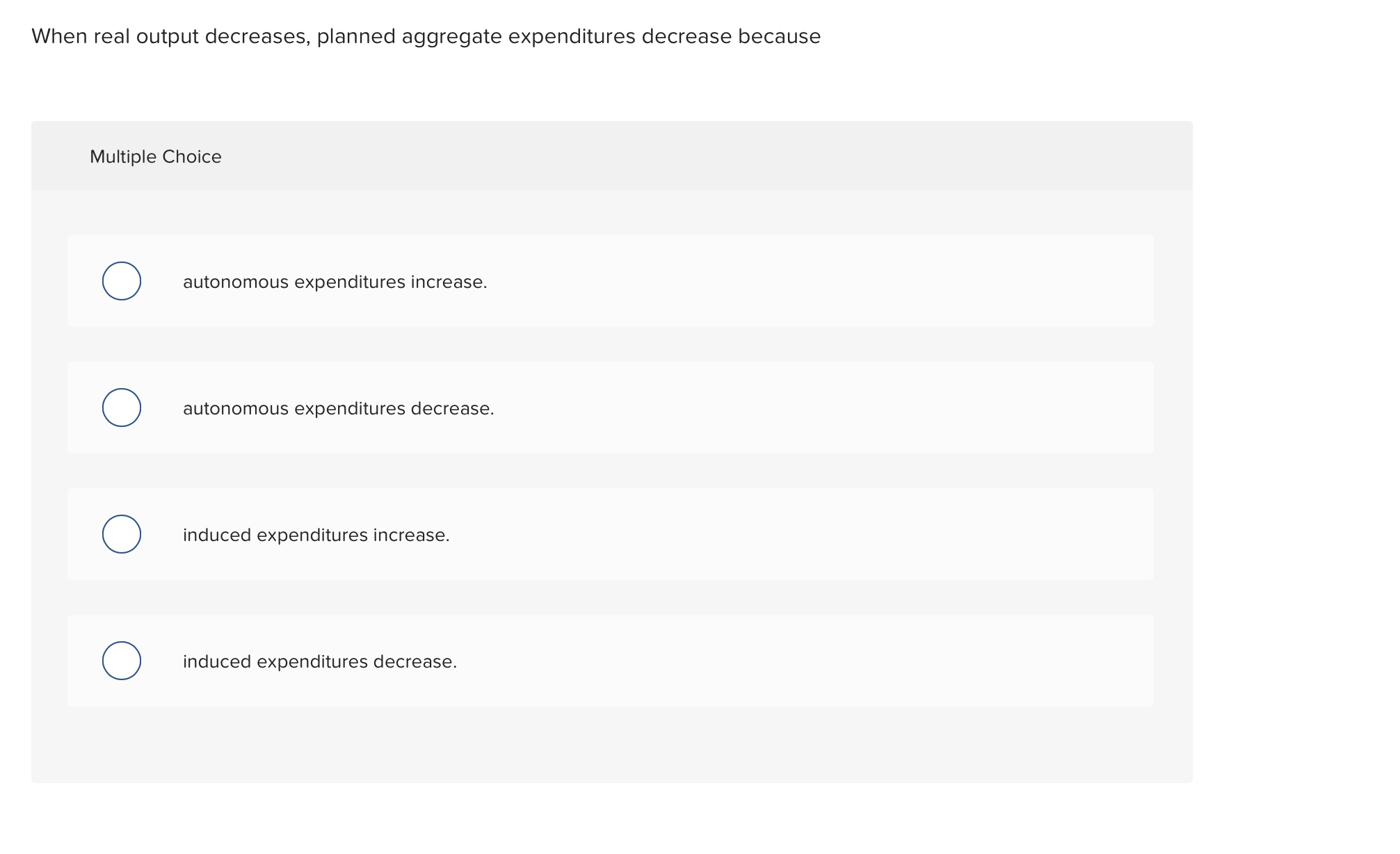Solved When real output decreases, planned aggregate | Chegg.com