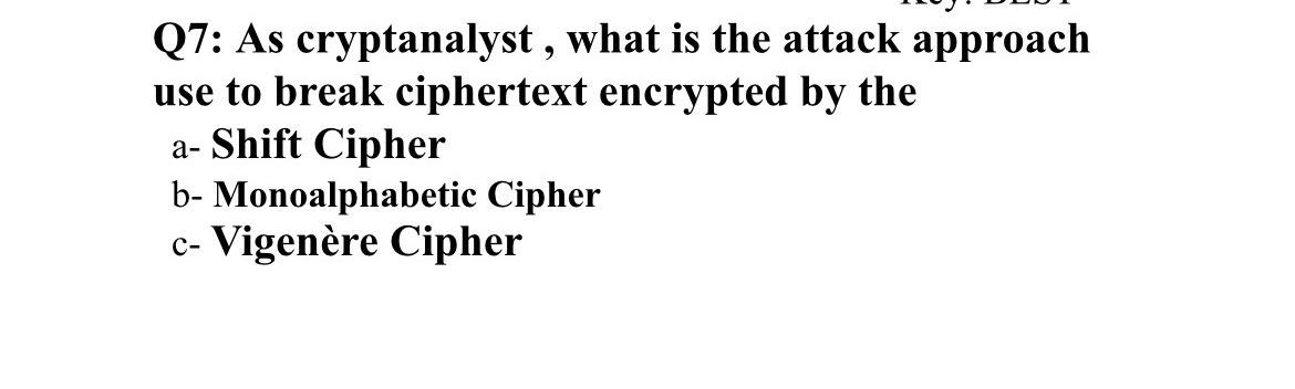 Solved Q7: As cryptanalyst, what is the attack approach use | Chegg.com