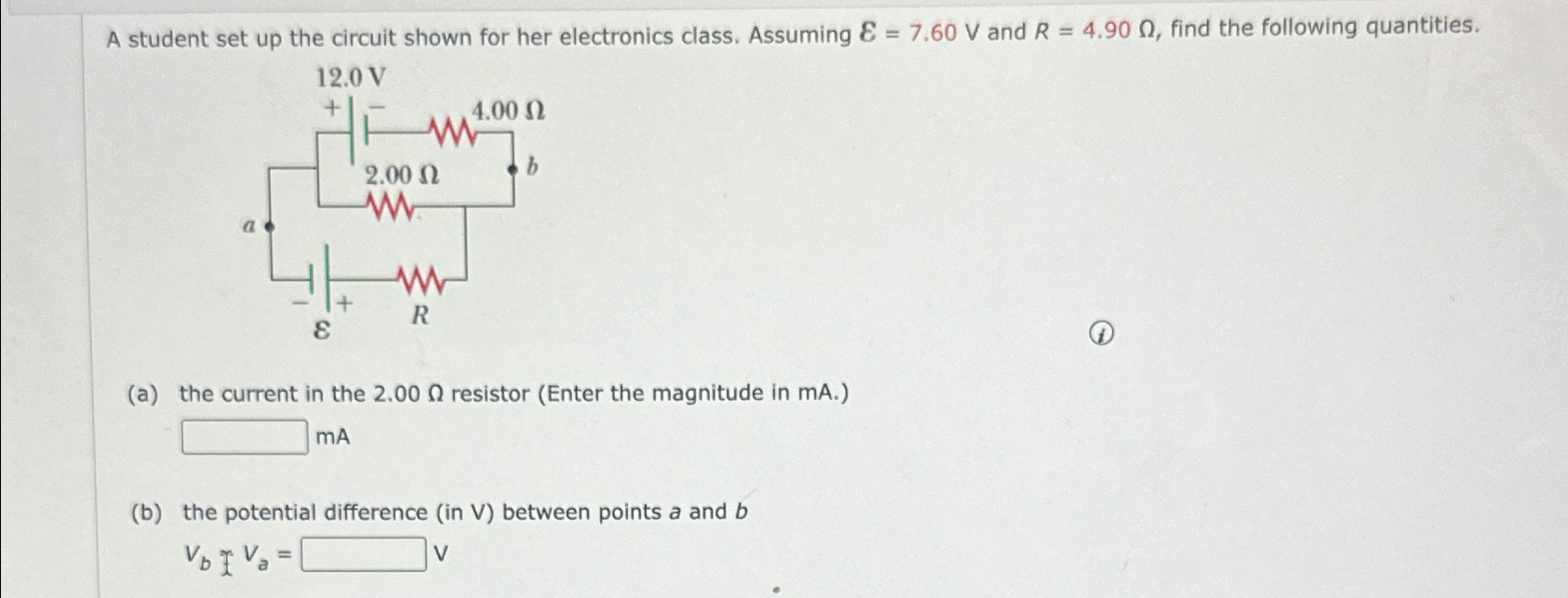 Solved A student set up the circuit shown for her | Chegg.com
