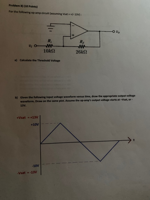 Solved Problem 8) (10 Points) For the following op-amp | Chegg.com
