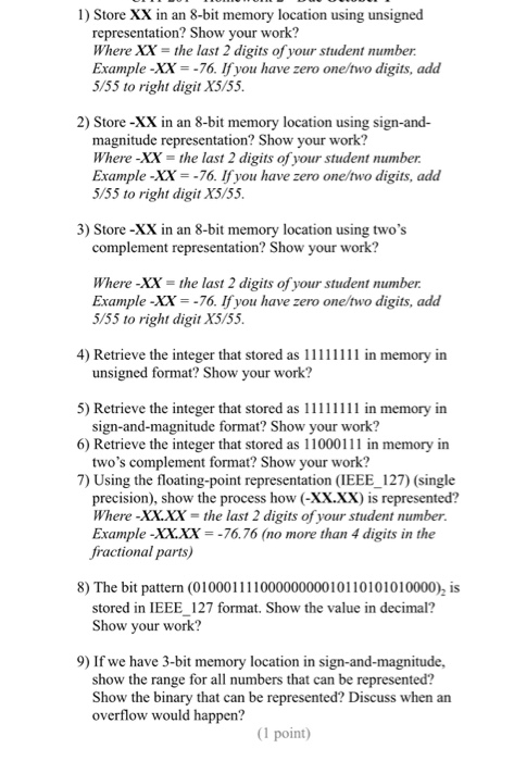 1) Store XX in an 8-bit memory location using | Chegg.com