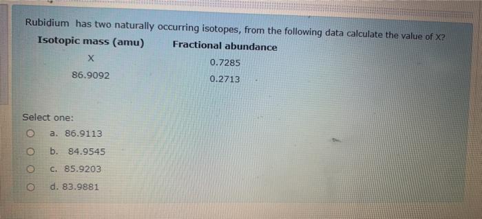 Solved Rubidium has two naturally occurring isotopes, from | Chegg.com