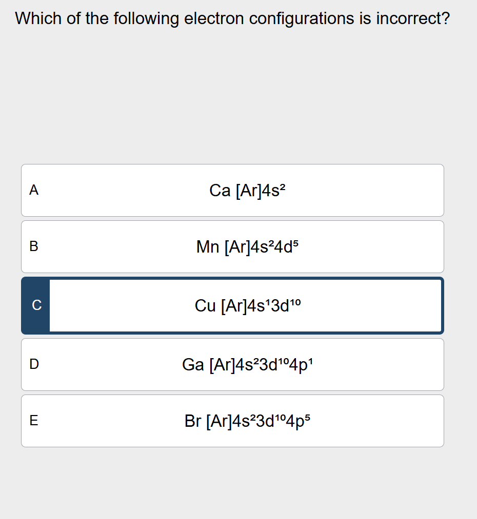 Solved Which of ﻿the following electron configurations is | Chegg.com