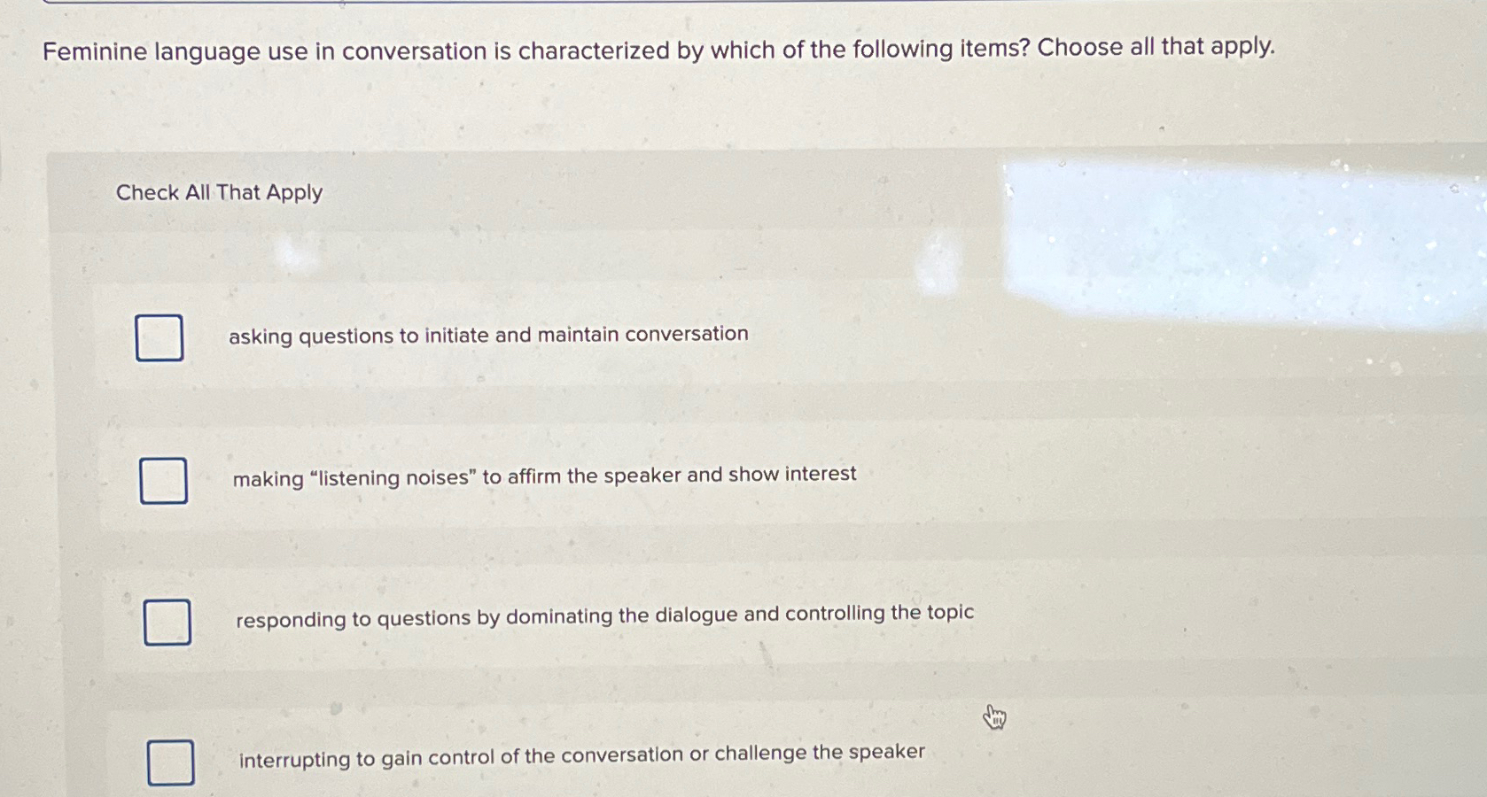Solved Feminine language use in conversation is | Chegg.com