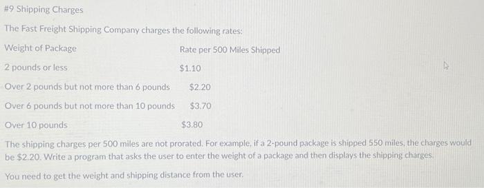 Solved H9 Shipping Charges The Fast Freight Shipping Company | Chegg.com