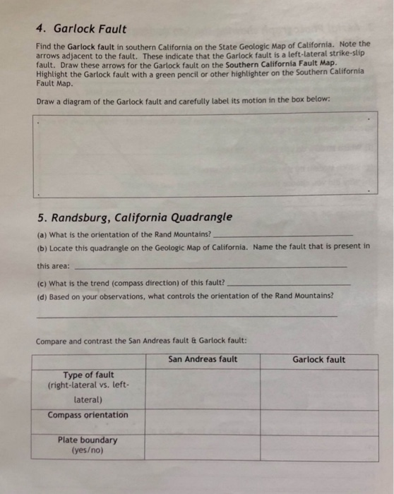 Solved 4. Garlock Fault Find the Garlock fault in southern | Chegg.com
