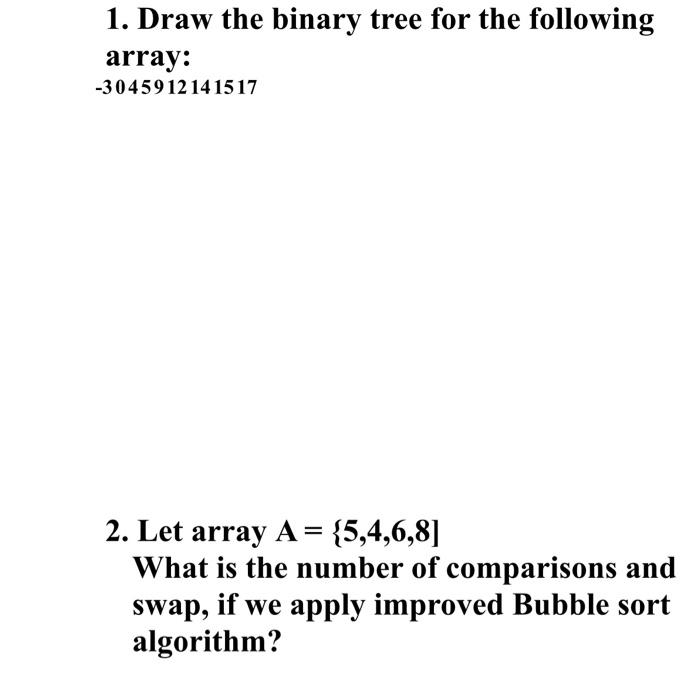 Solved 1. Draw the binary tree for the following array: | Chegg.com