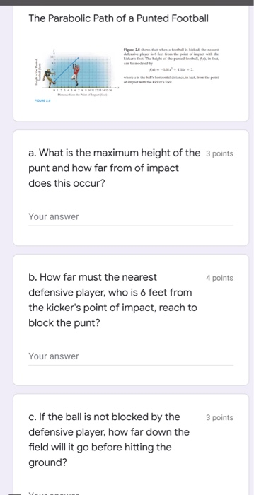 The Parabolic Path of a Punted Football a. What is | Chegg.com