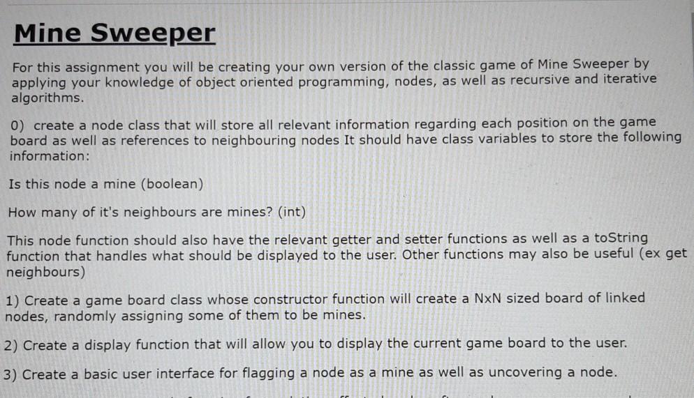 Solved Mine Sweeper For this assignment you will be creating | Chegg.com