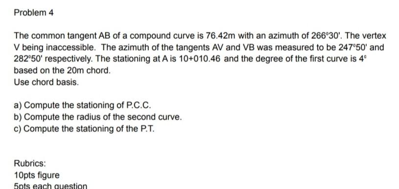 Solved Problem 4 The common tangent AB of a compound curve | Chegg.com