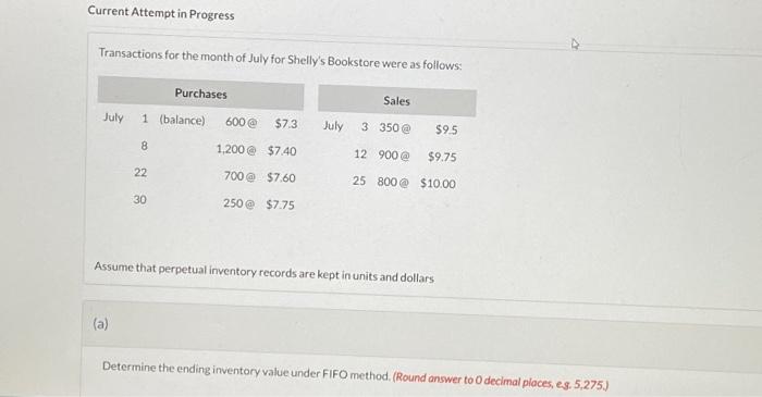 Solved Current Attempt in Progress Transactions for the | Chegg.com