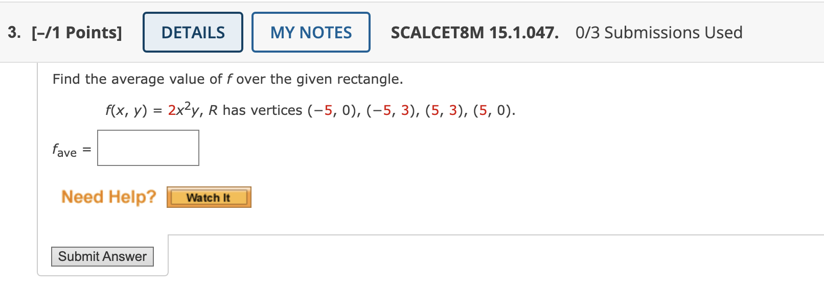 Solved [-/1 ﻿Points]SCALCET8M 15.1.047. 03 ﻿Submissions | Chegg.com