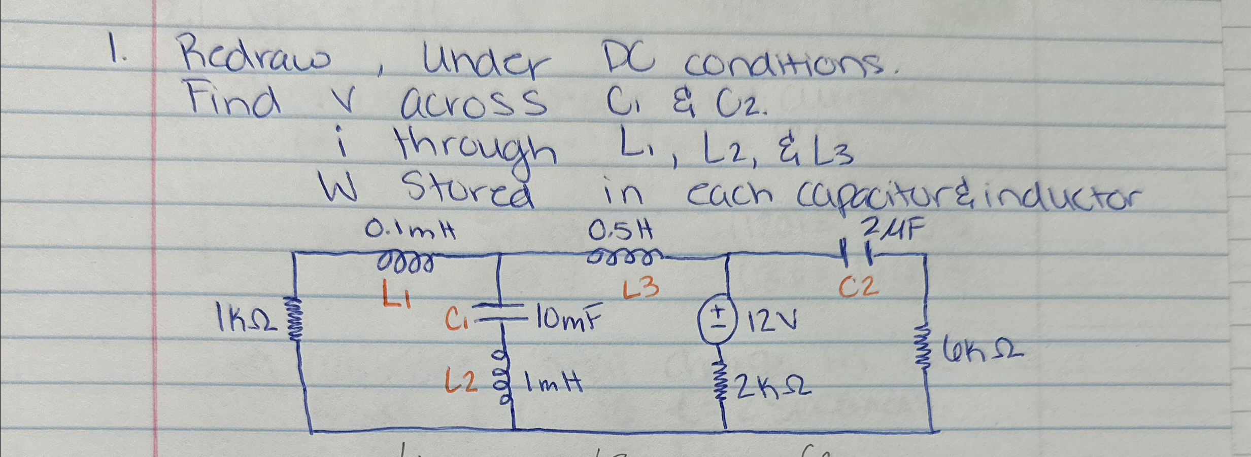 Solved Under DC conditions, redraw the following circuit. | Chegg.com
