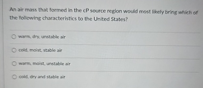 Solved An air mass that formed in the CP ﻿source region | Chegg.com