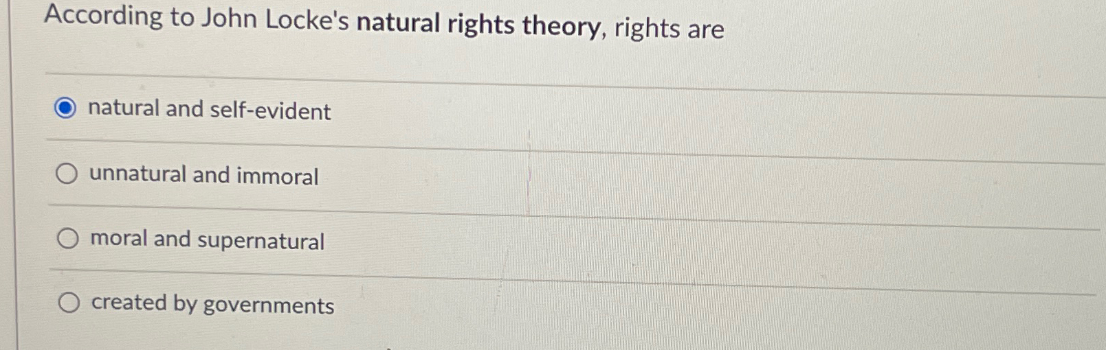 Solved According to John Locke's natural rights theory, | Chegg.com