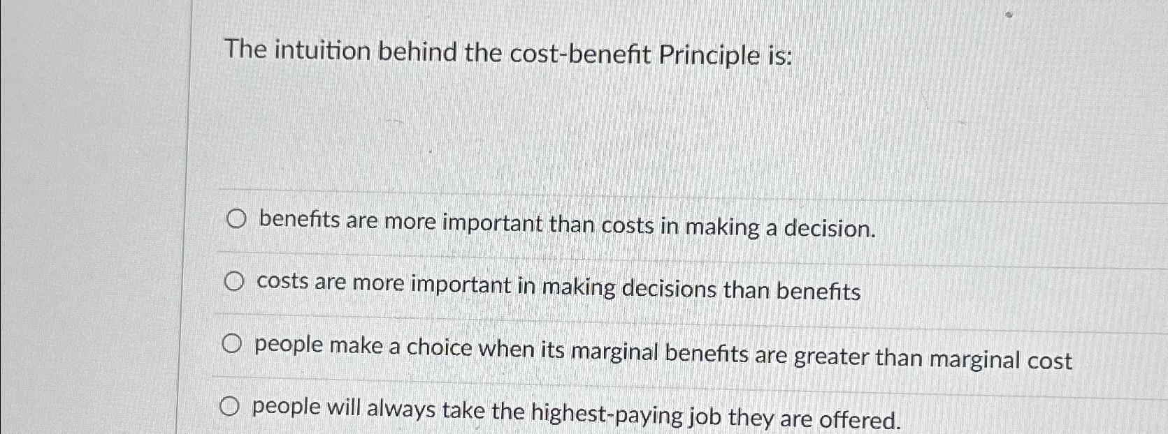Solved The intuition behind the cost-benefit Principle | Chegg.com