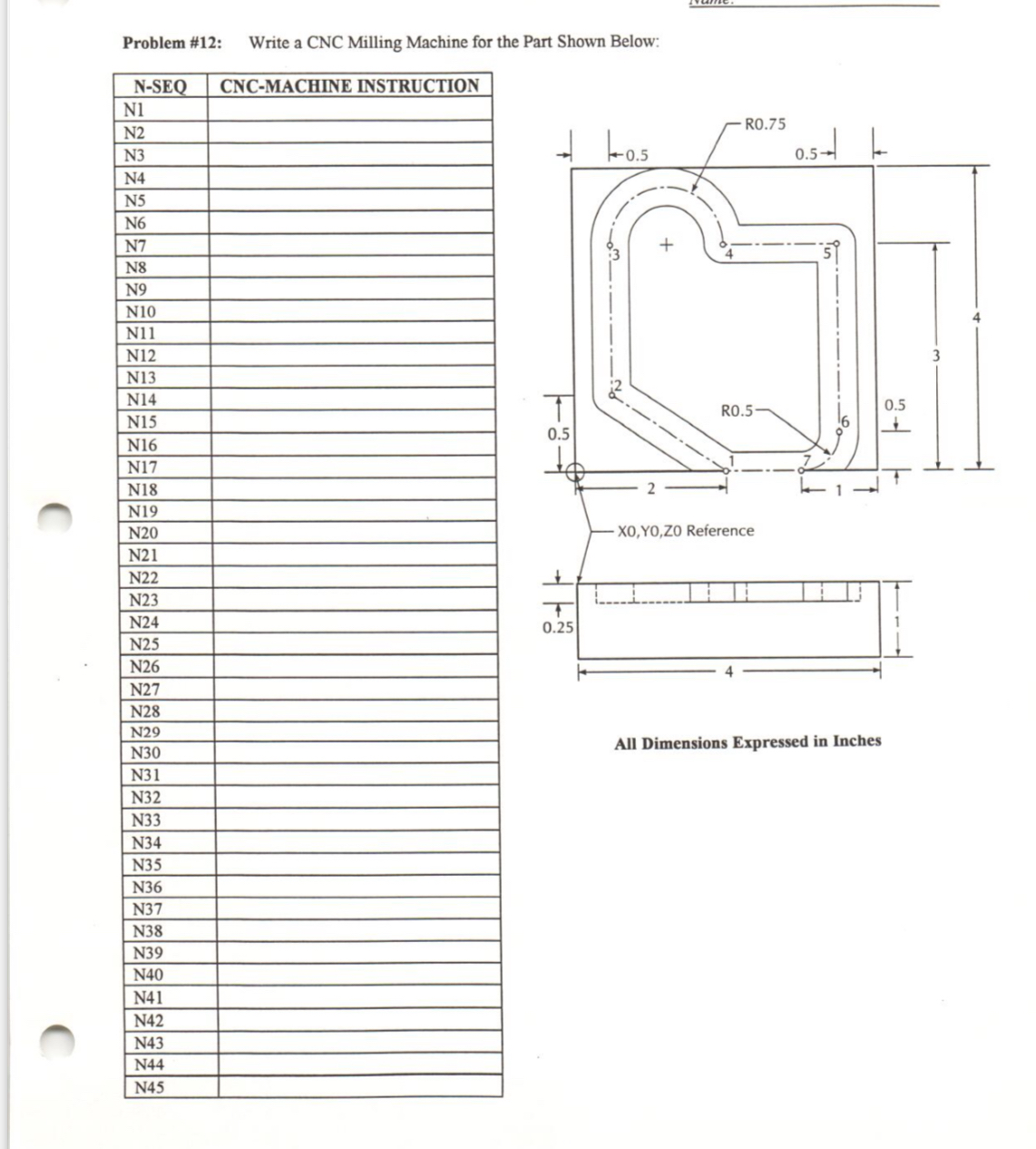 Solved Problem #12: Write a CNC Milling Machine for the Part | Chegg.com