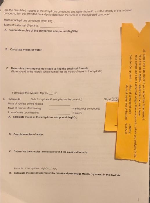 Solved Experiment 6 Name: EMPIRICAL FORMULAS Introduction: | Chegg.com