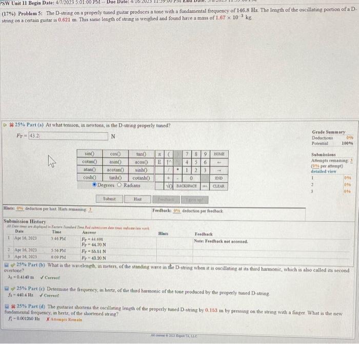 Solved (17\%) Problem 5: The D-string on a properly turied | Chegg.com