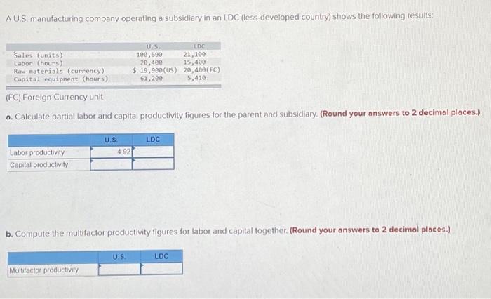 Solved A U.S. manufacturing company operating a subsidiary | Chegg.com