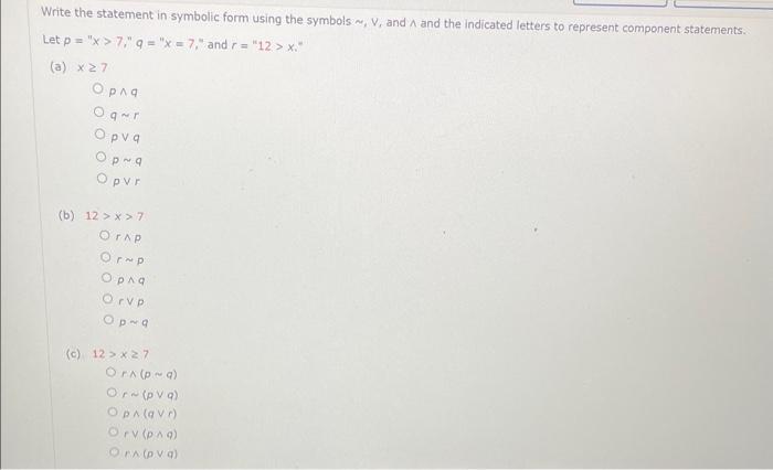 Solved Write the statement in symbolic form using the | Chegg.com