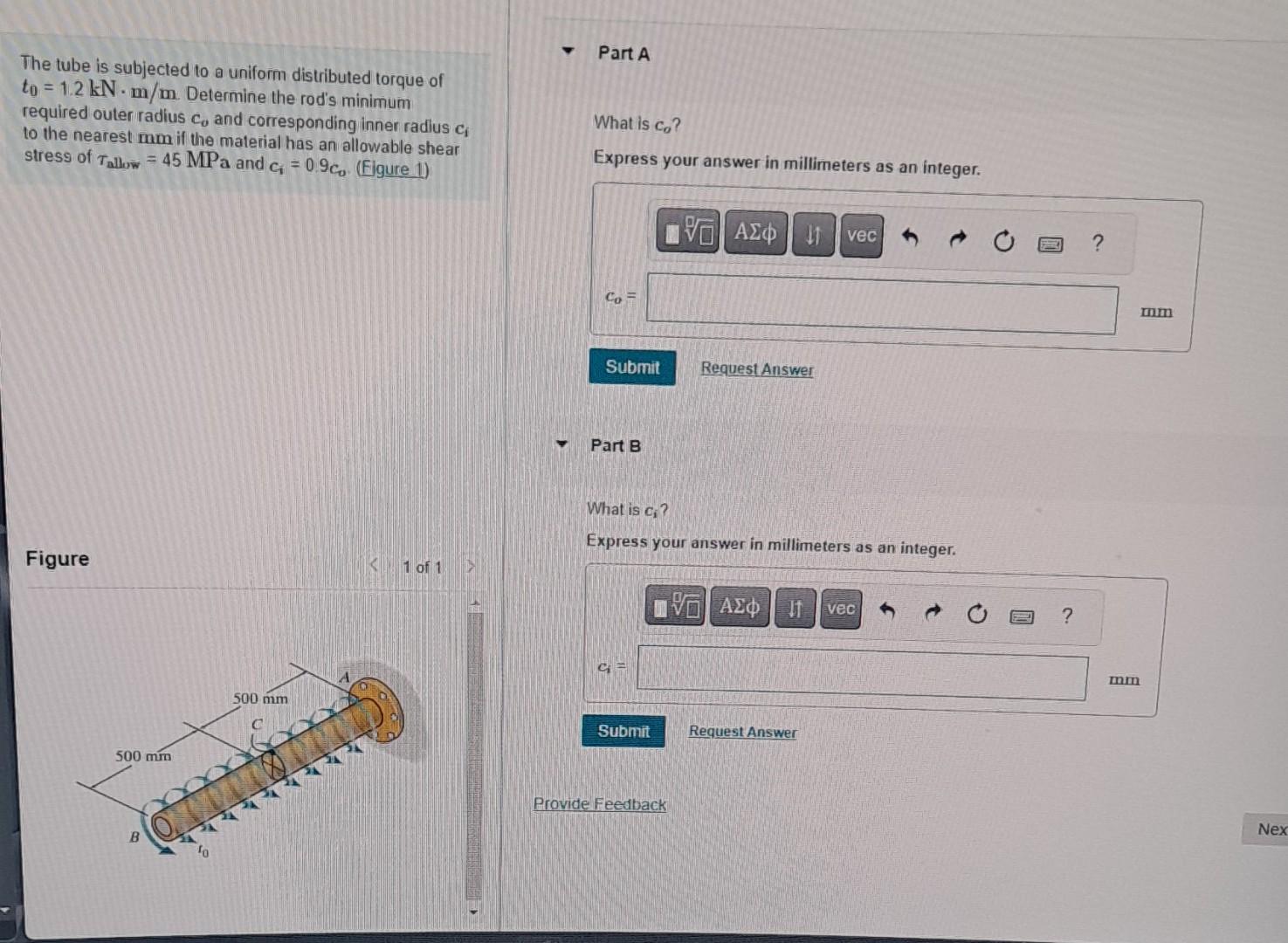 Solved The tube is subjected to a uniform distributed torque | Chegg.com