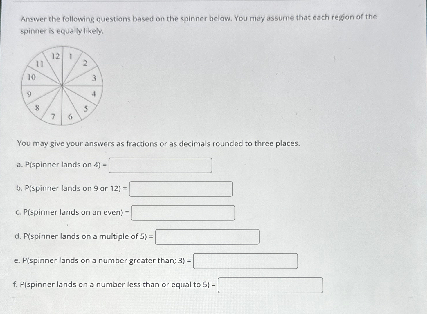 Answer the following questions based on the spinner | Chegg.com