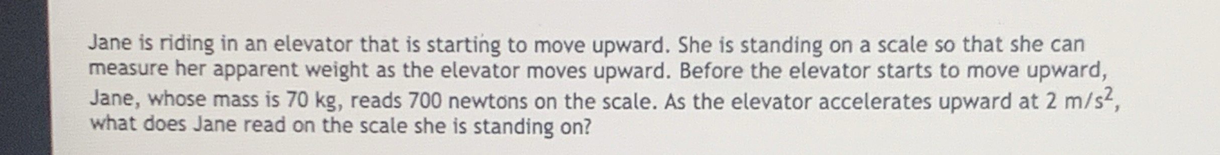 Solved Jane is riding in an elevator that is starting to | Chegg.com