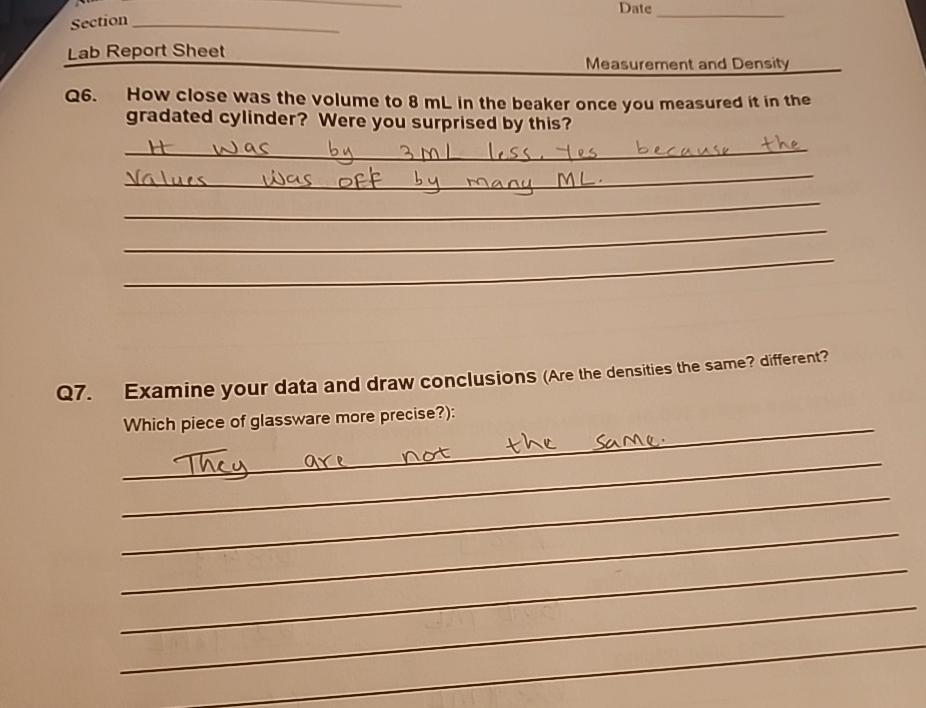 Solved SectionDateLab Report SheetMeasurement and DensityQ6. | Chegg.com
