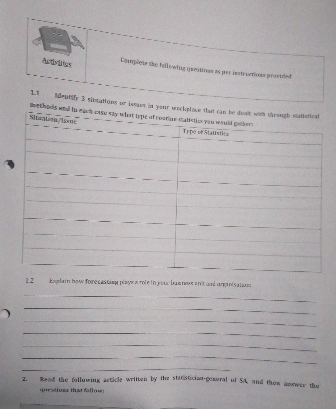 Solved 1.1 Identify 3 situations or issues in your workplace | Chegg.com