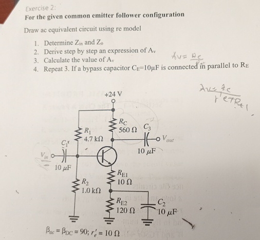 Solved Exercise 2 For The Given Common Emitter Follower
