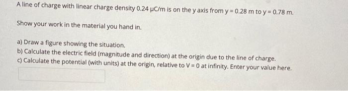 Solved A line of charge with linear charge density 0.24 pC/m | Chegg.com