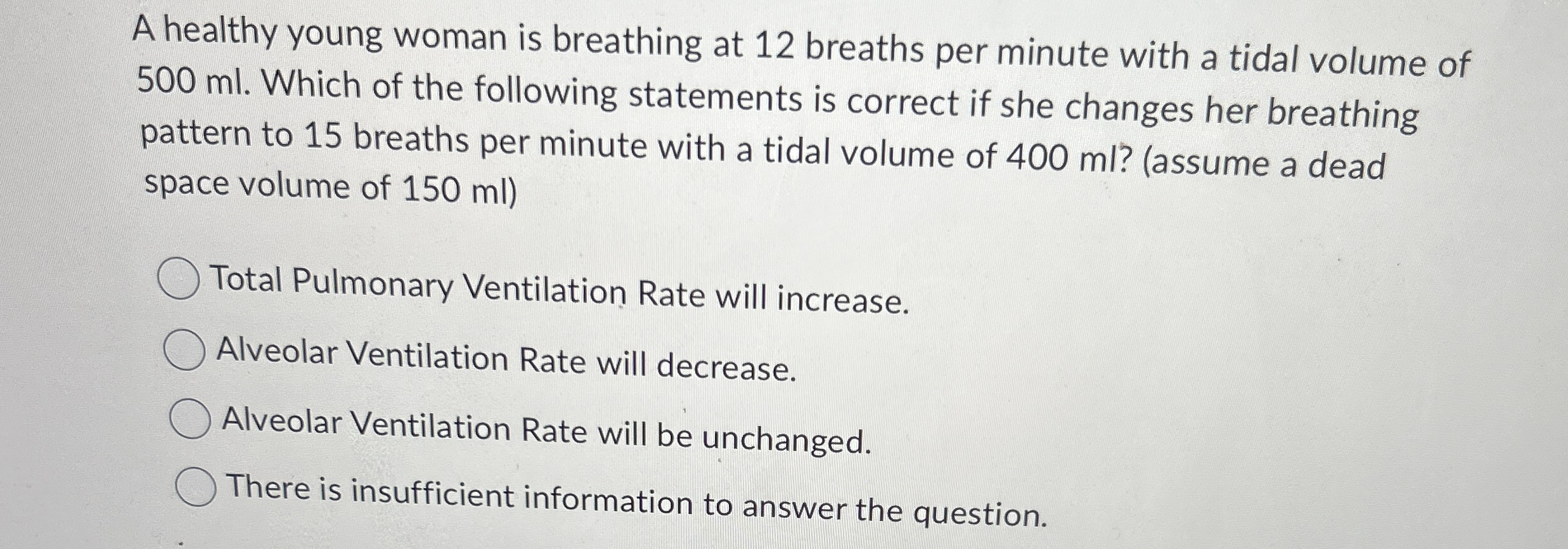 Solved A healthy young woman is breathing at 12 ﻿breaths per | Chegg.com