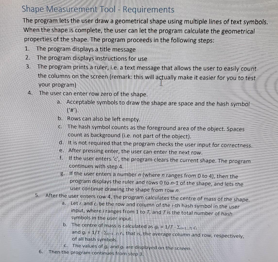Solved Shape Measurement Tool - Requirements The program | Chegg.com