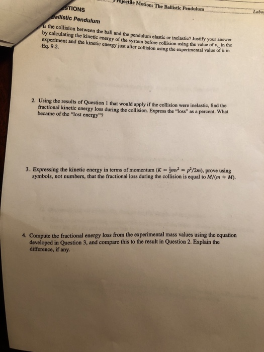 Solved Projectile Motion: The Ballistic Pendulum T | Chegg.com