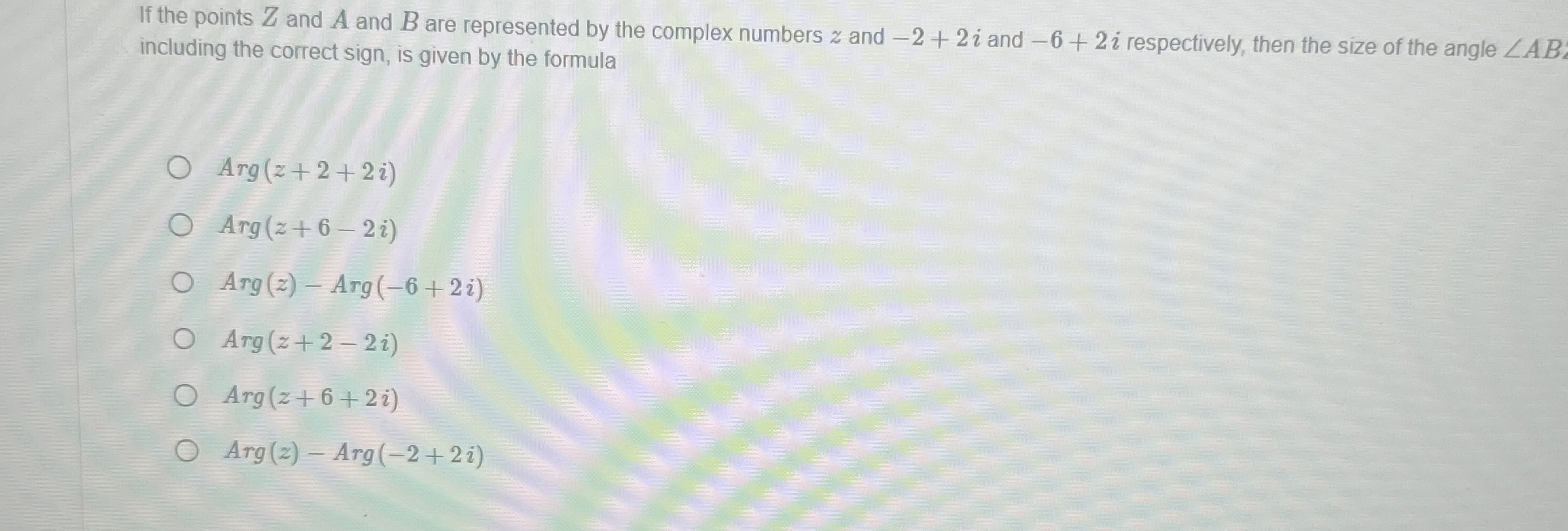 Solved If the points Z ﻿and A and B ﻿are represented by the | Chegg.com