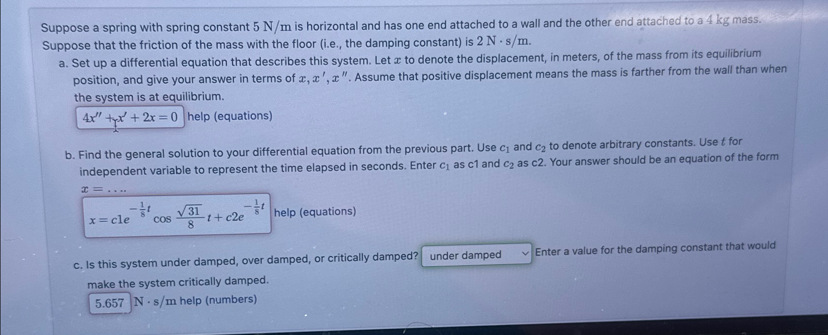 Solved Suppose a spring with spring constant 5Nm ﻿is | Chegg.com