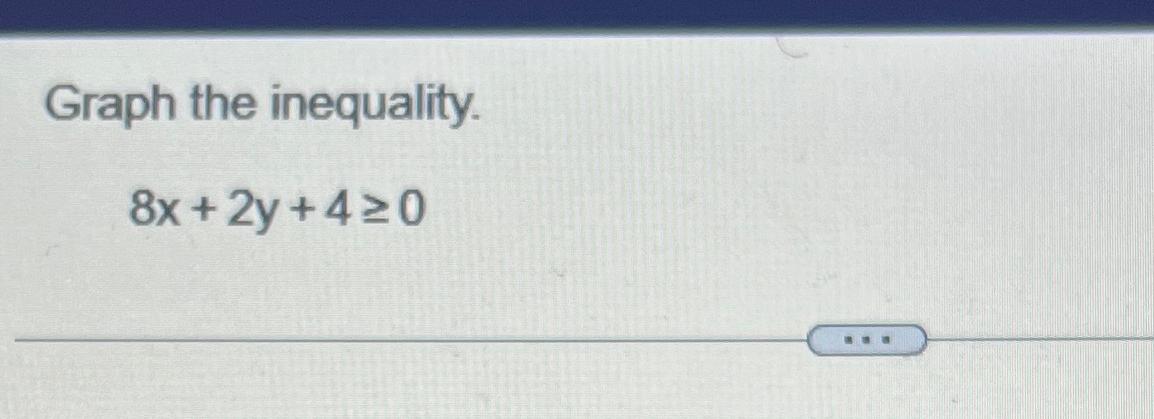 Solved Graph the inequality.8x+2y+4≥0 | Chegg.com