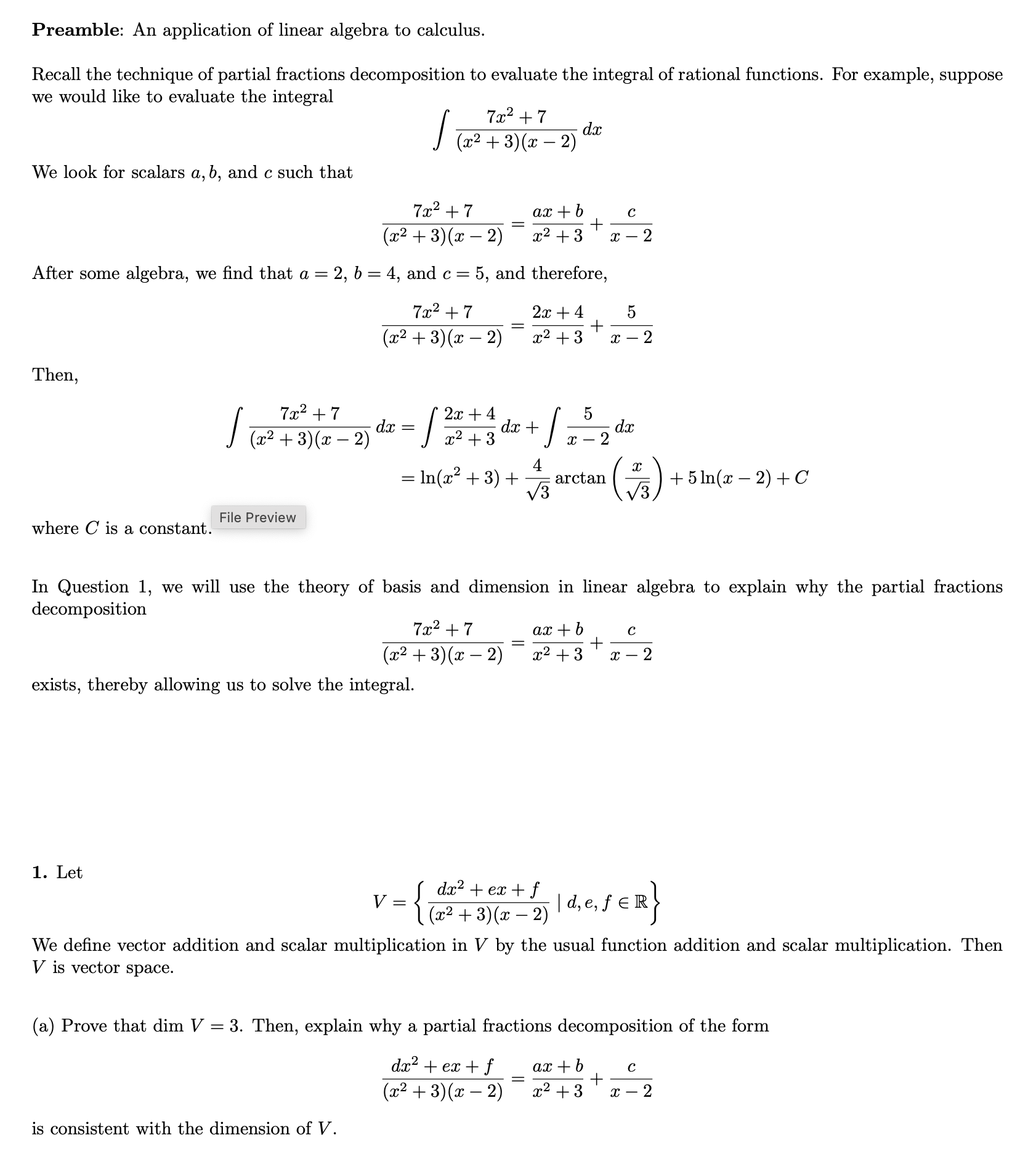Solved Preamble: An application of linear algebra to | Chegg.com