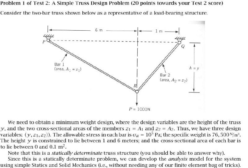 Problem 1 of Test 2: A Simple Truss Design Problem | Chegg.com