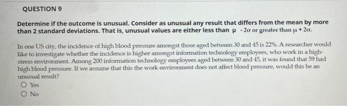 Solved QUESTION 9 Determine if the outcome is unusual. | Chegg.com